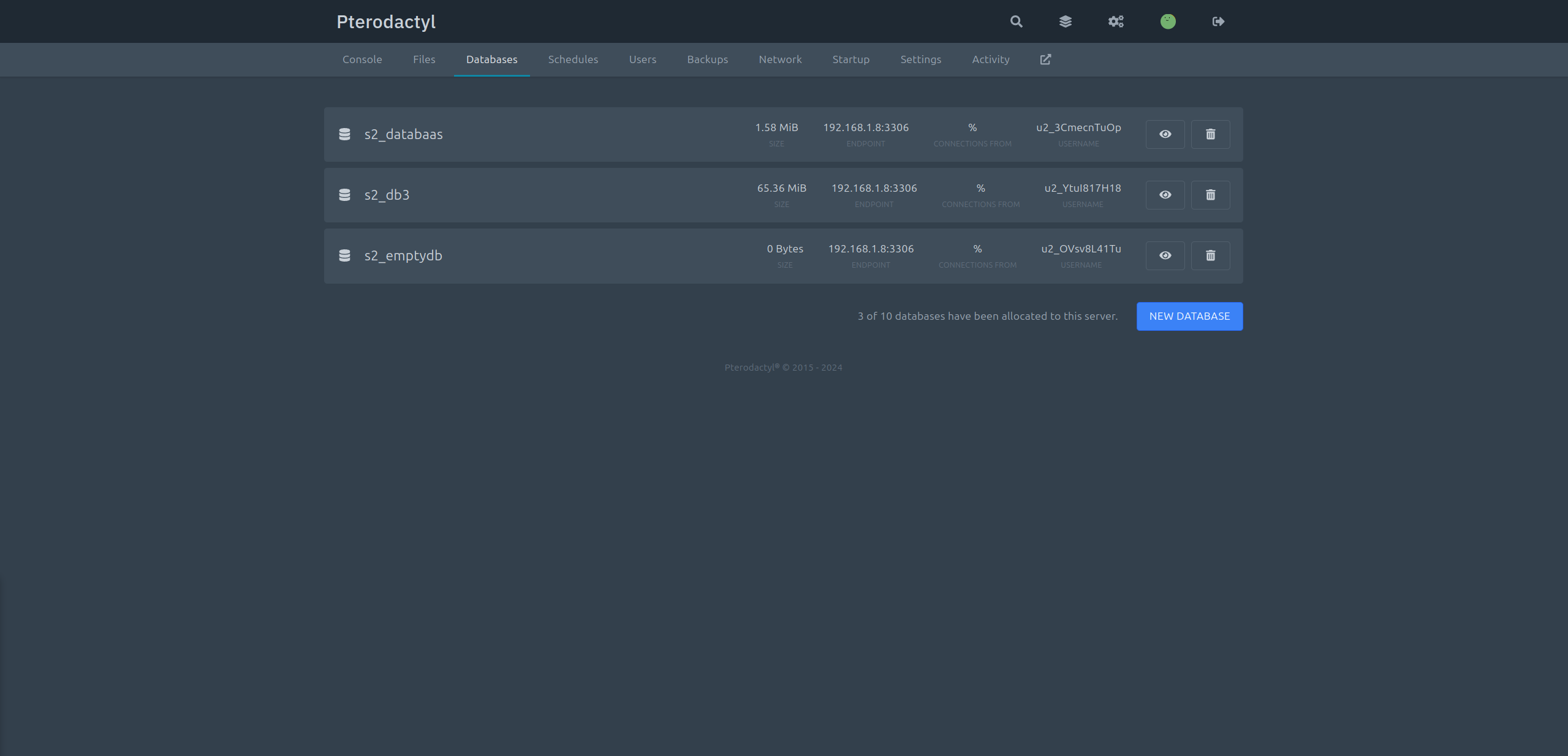 Database Sizer for Pterodactyl